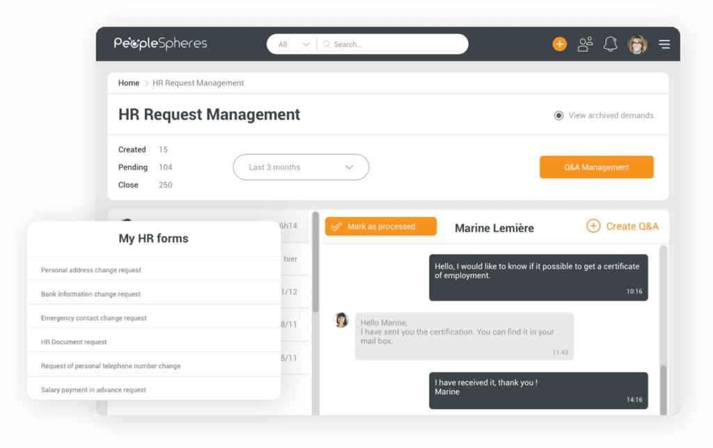 Application mobile - Fonctionnalités plateforme RH - PeopleSpheres